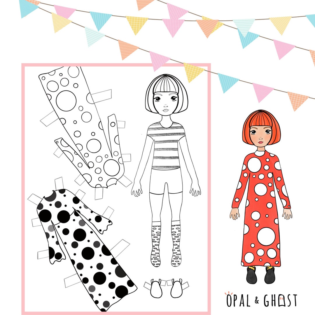 Yayoi Kusama Paper Doll, Yayoi Printable, Birthday Activity, Printable ...