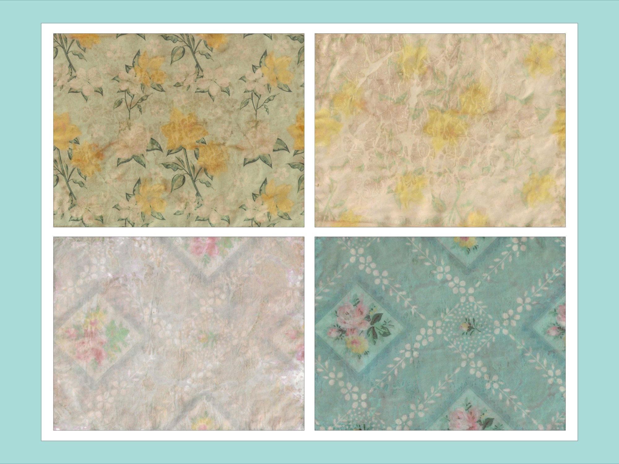 Tea Stained Vintage Floral Wallpaper, Scrapbook Pages (digital Download ...