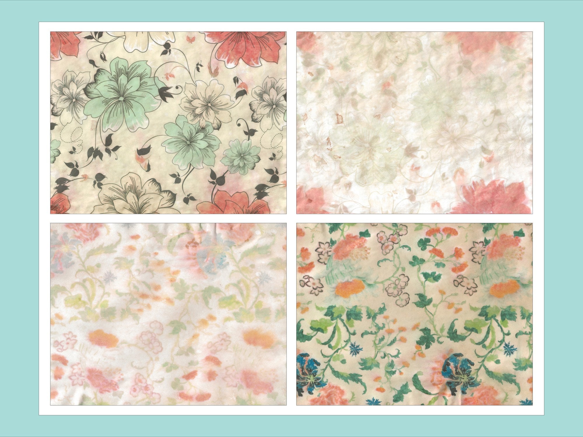 Tea Stained Vintage Floral Wallpaper, Scrapbook Paper (digital Download ...