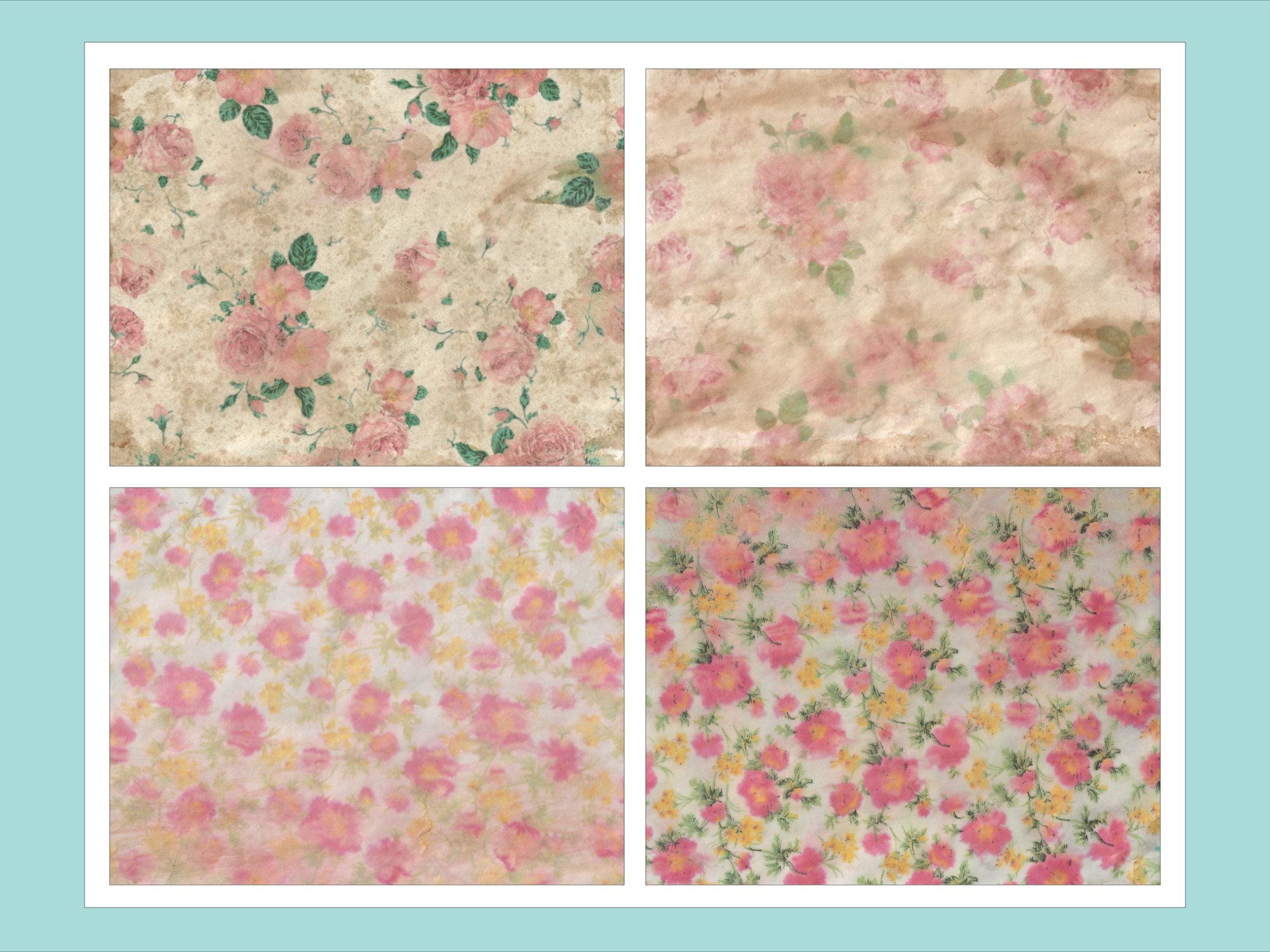 Tea Stained Vintage Floral Wallpaper, Scrapbook Journal Pages (digital ...