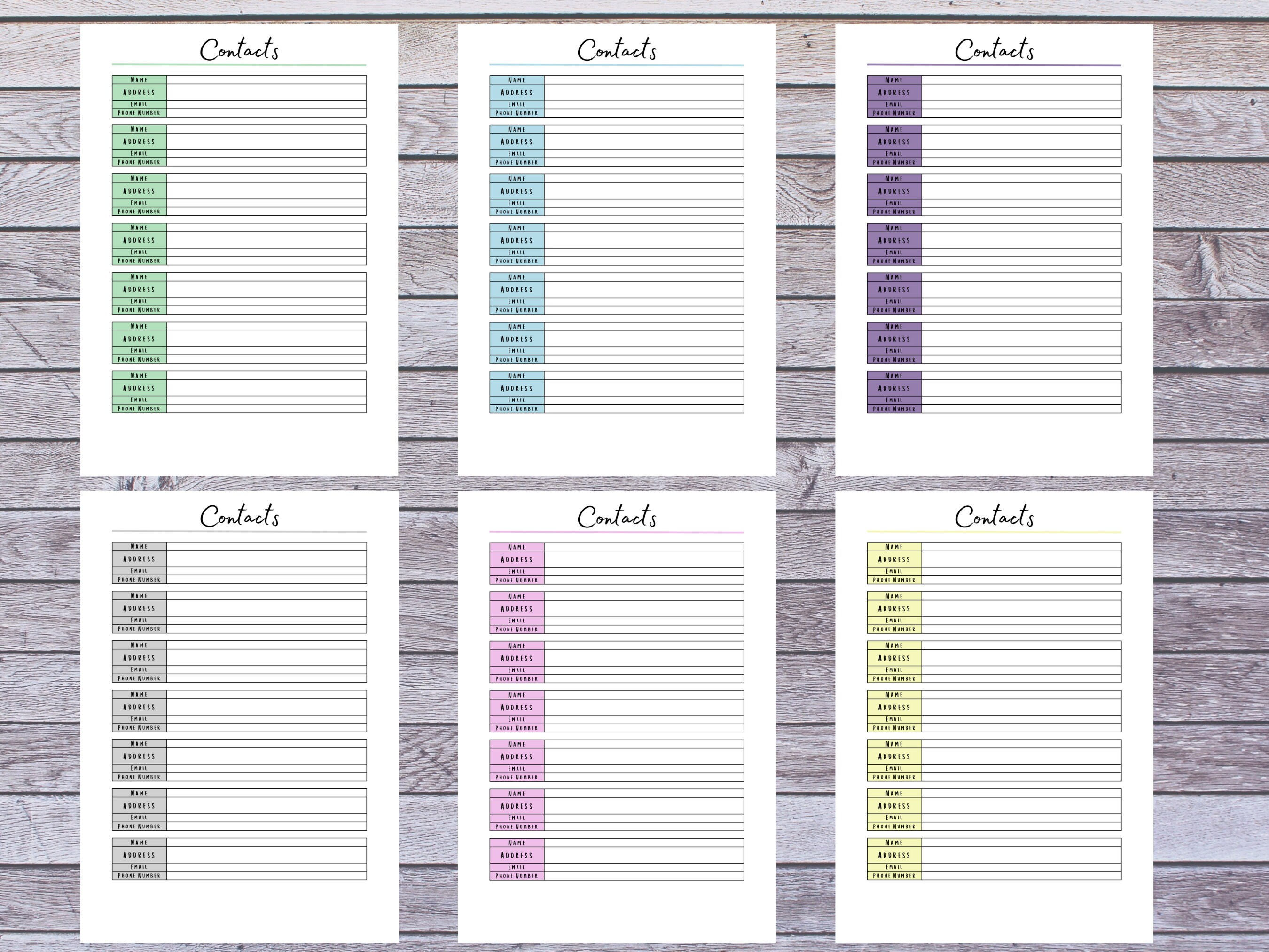 Printable Contact List / Address Book / Phone Book Insert / Contact ...