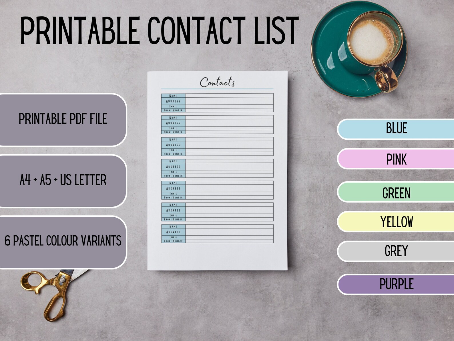 Printable Contact List / Address Book / Phone Book Insert / Contact ...