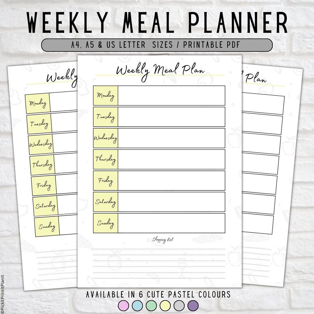 Printable Weekly Food Plan / Simple Food Tracking Sheet / With Shopping ...