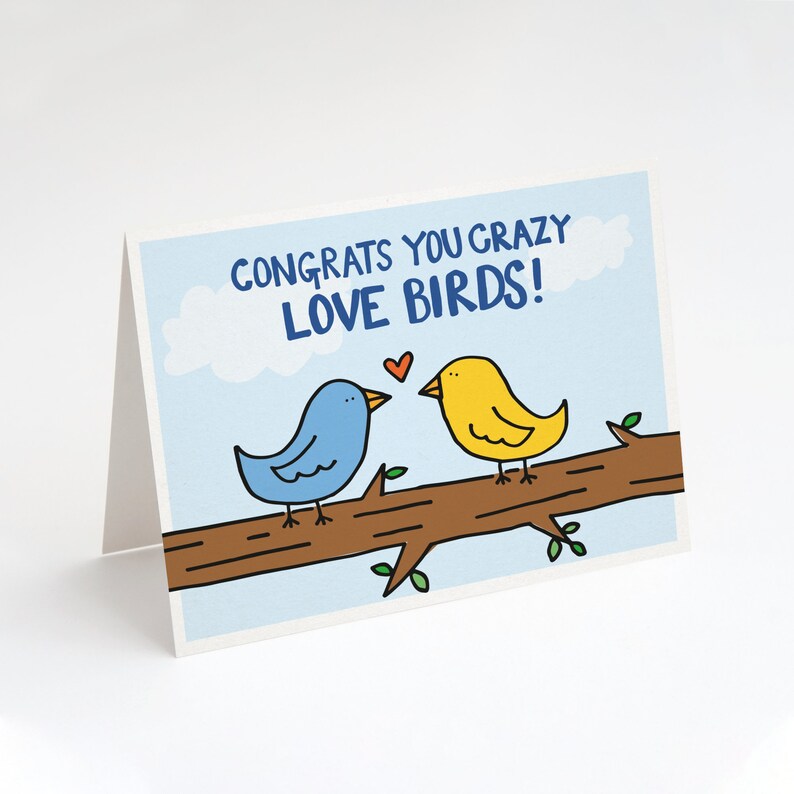 Congrats You Crazy Love Birds Greeting Card. Engagement Card. - Etsy