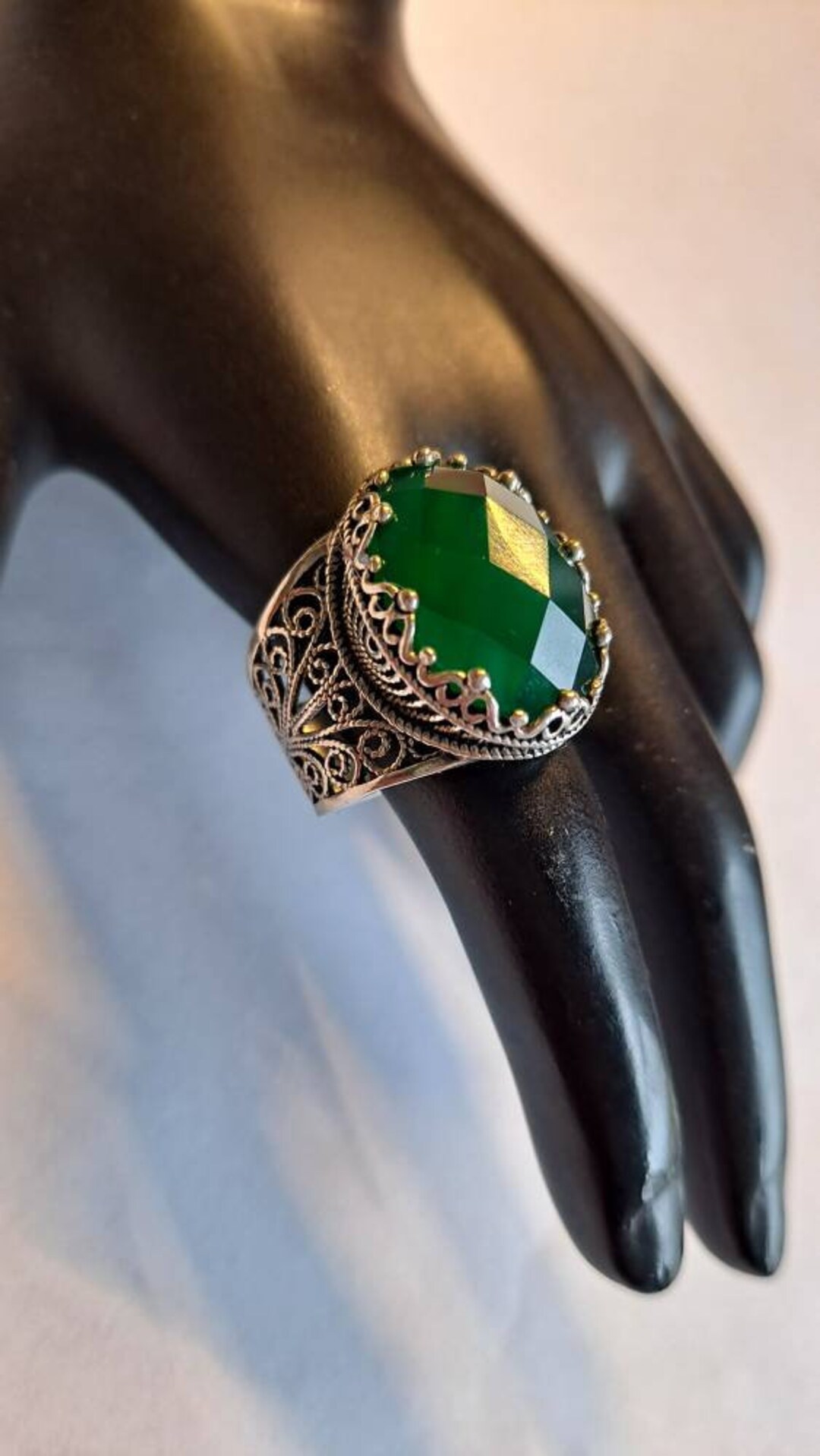 Middle Eastern STERLING SILVER Turkish Filigree Emerald Large Ring - Etsy