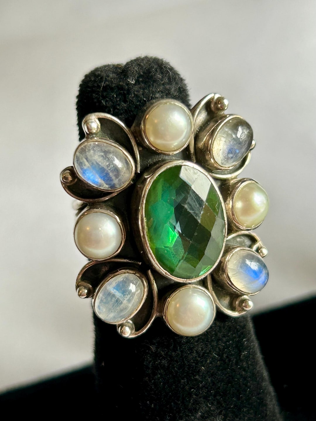 NICKY BUTLER Large Sterling Silver Moon Stone Quartz Peridot Pearl Ring ...