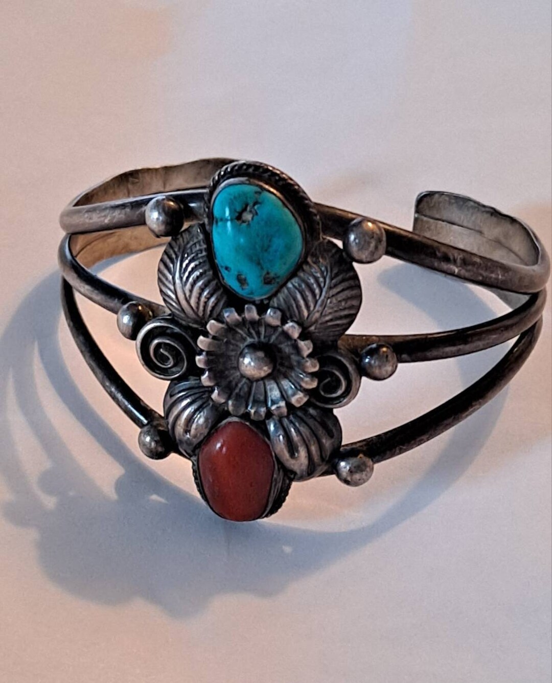 NAVAJO Sterling Signed Mike CHEE Turquoise Coral Silver Native - Etsy