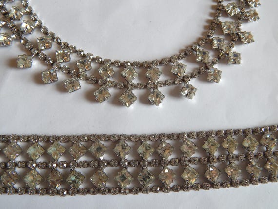 Vintage Crystal Rhinestone Princess cut Collar Neckla… - Gem
