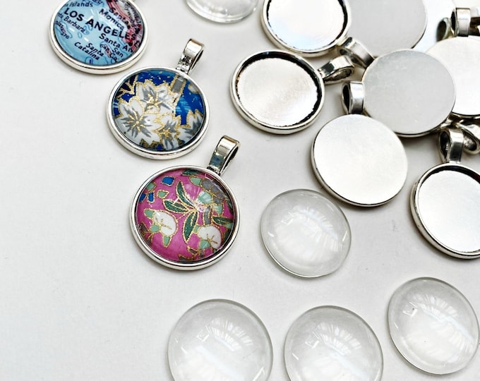 Bulk Price DIY Pendant Kit: 18mm Glass Cabochon, Round Pendant Tray ...