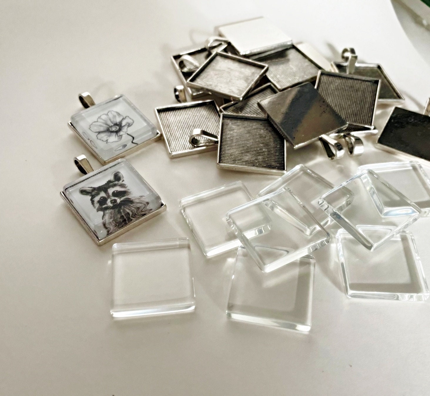 DIY Pendant Square Keychain 25mm Square Glass Cabochon and - Etsy