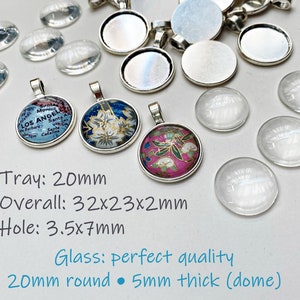 DIY Pendant Kit. 20mm Glass Cabochon & Silver Toned Round Pendant Tray ...