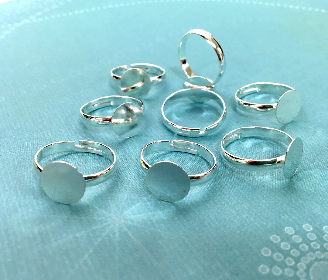 Adjustable Ring Blank, Silver Tone, 10mm Large Glue Pad, Lead Free ...