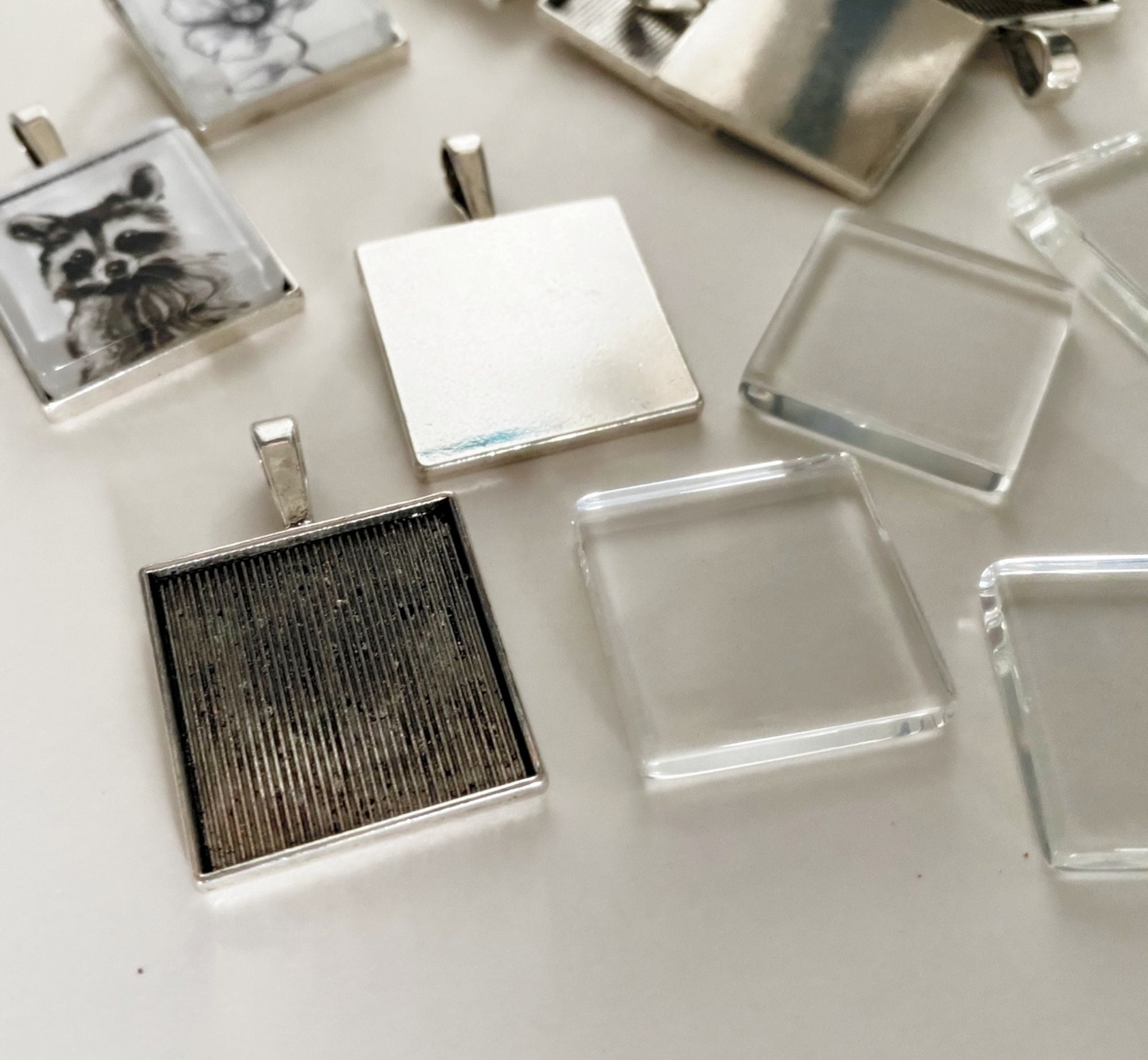 DIY Pendant Square Keychain 25mm Square Glass Cabochon and - Etsy