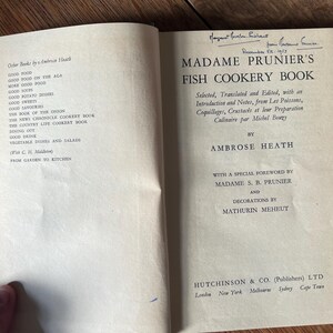 Madame Prunier's Fish Cookery Book by Ambrose Heath - Published 1947 - Etsy