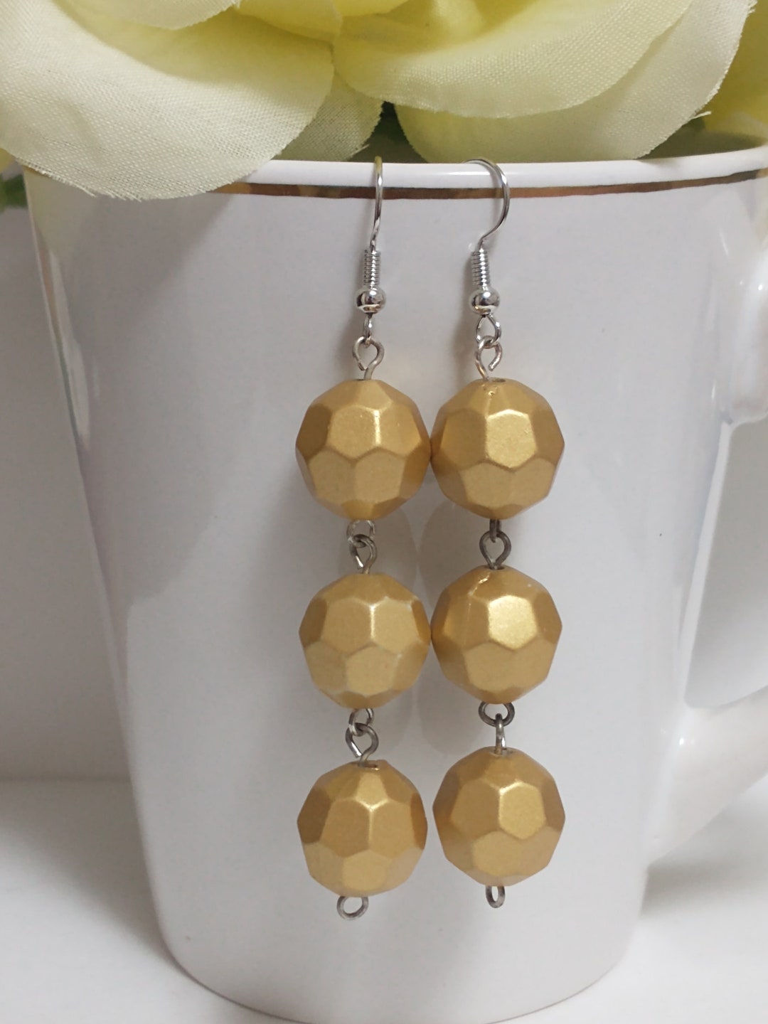Gold Bead Earrings, Round Earrings, Gold Earrings, Brides Earrings ...