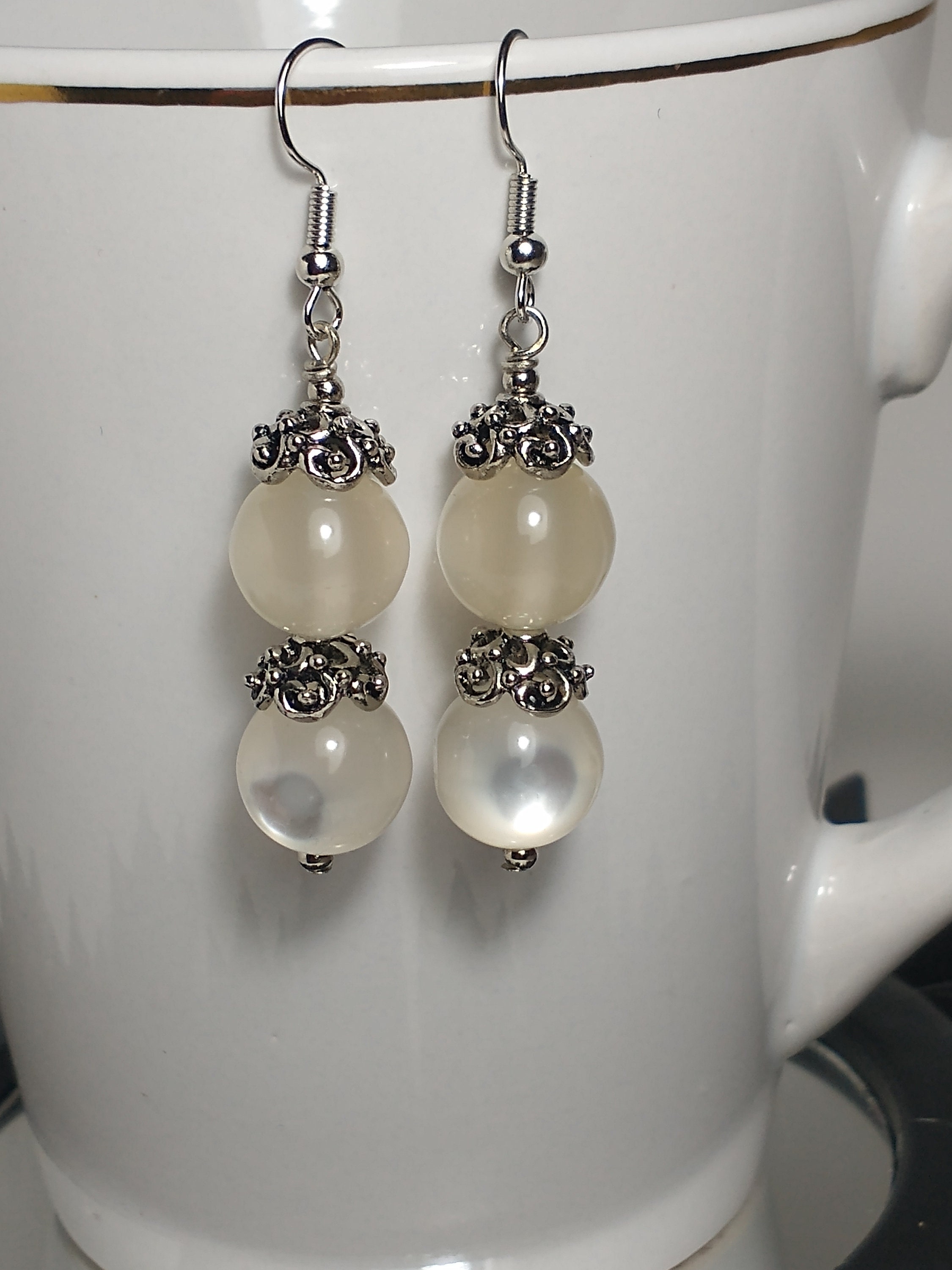 White Bead Earrings, Off-white Bead Earrings, Formal Earrings, Brides ...