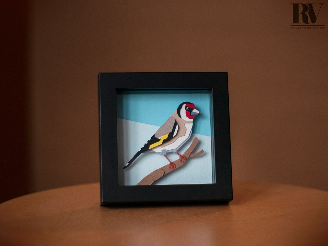 Goldfinch Wall Art - Papercut Layered 3D Art Piece - Handmade & Framed ...