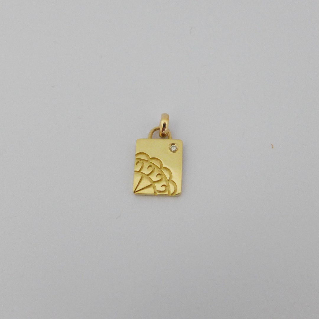 14K / 18K Solid Gold Rectangle Pendant for Women, Unique Engraved ...