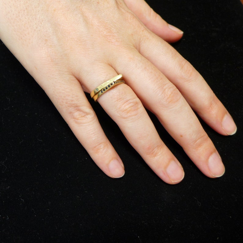 Modern Stacking Rings Set 14K / 18K Solid Gold and Black | Etsy