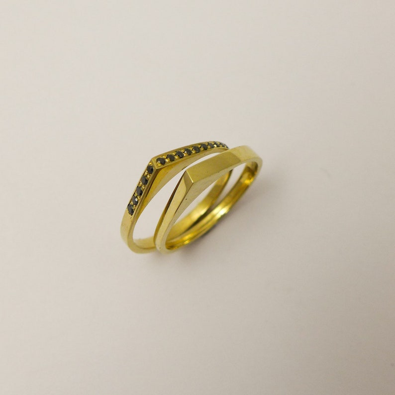 Modern Stacking Rings Set 14K / 18K Solid Gold and Black | Etsy