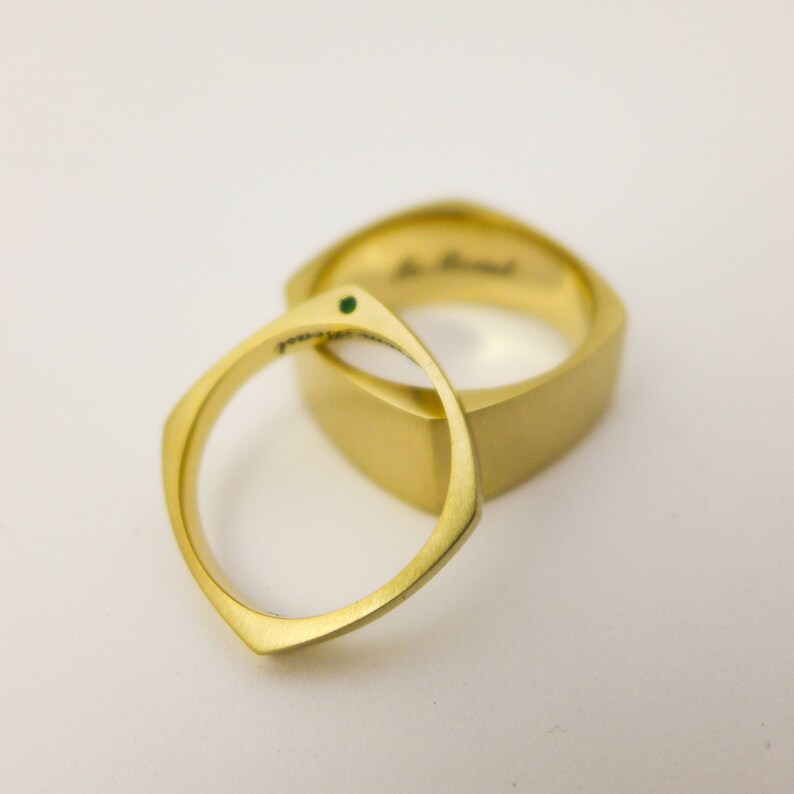 Unique Square Wedding Ring for Men and Women Handmade of 14K / | Etsy