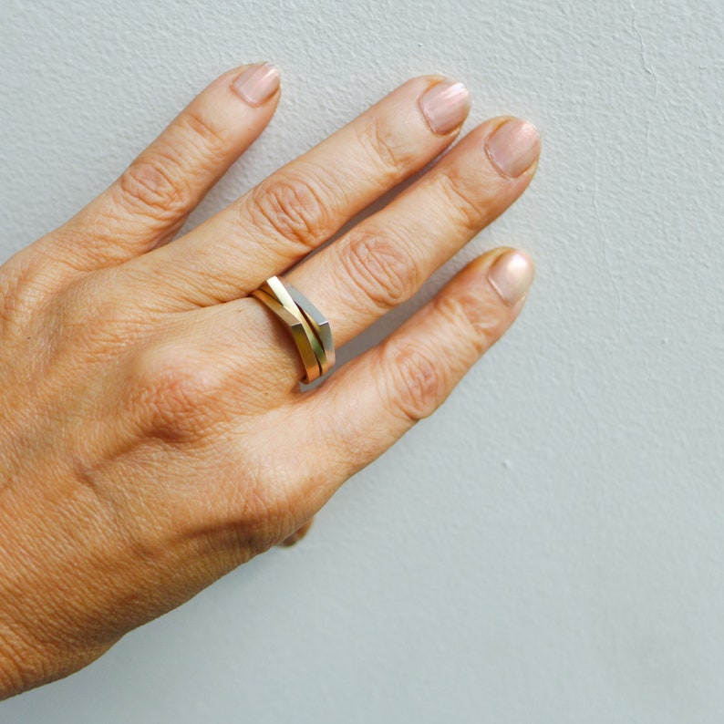 Modern Stacking Rings Set Geometric 14K /18K Solid Gold | Etsy