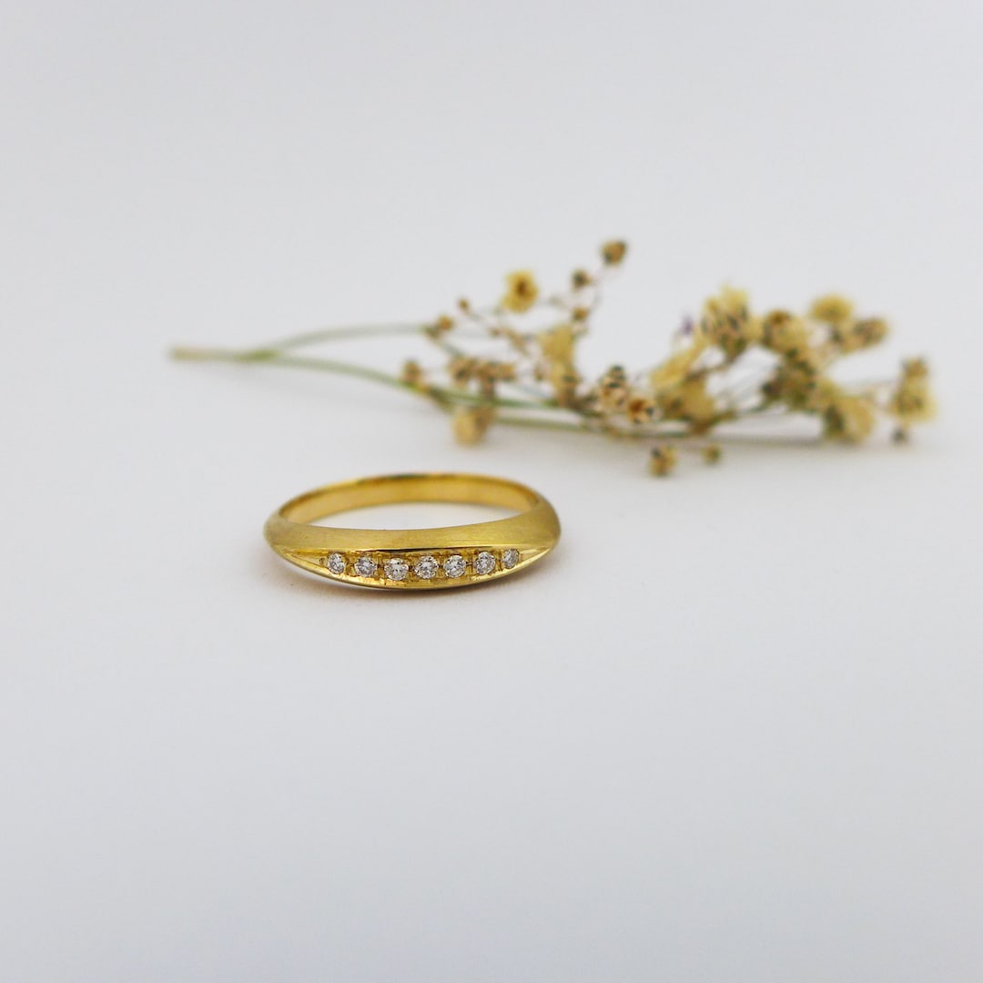 Delicate 14K / 18K Solid Gold and Diamonds Wedding Ring for Women, Thin ...