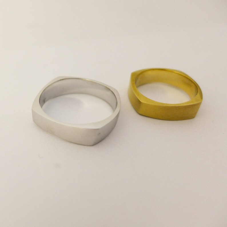 Unique Square Wedding Ring for Men and Women Handmade of 14K / | Etsy