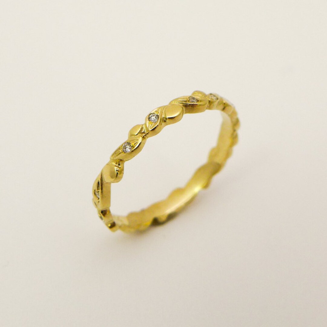 Slim Engagement Ring for Women, Thin Gold and Diamonds Wedding Band ...