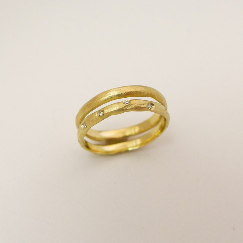 Raw Gold Bridal Rings Set Engagement and Wedding Bands - Etsy