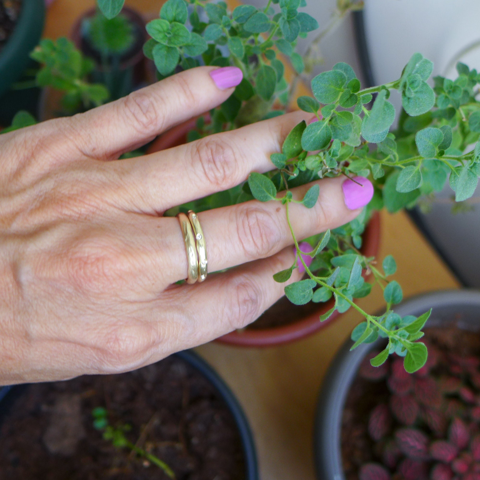 Raw Gold Bridal Rings Set Engagement and Wedding Bands | Etsy
