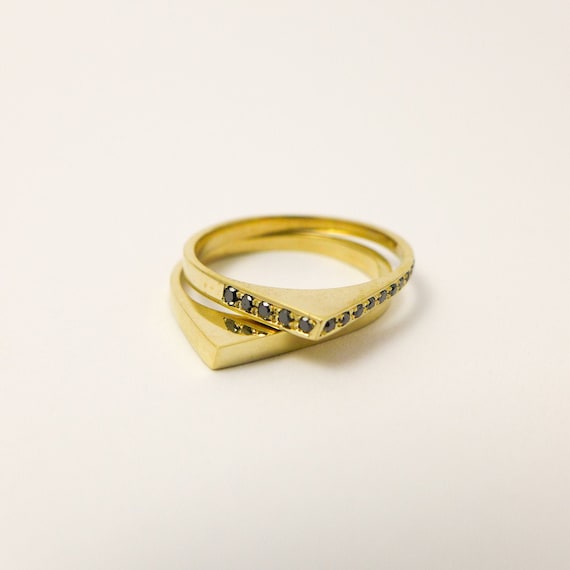 Modern Stacking Rings Set 14K / 18K Solid Gold and Black | Etsy