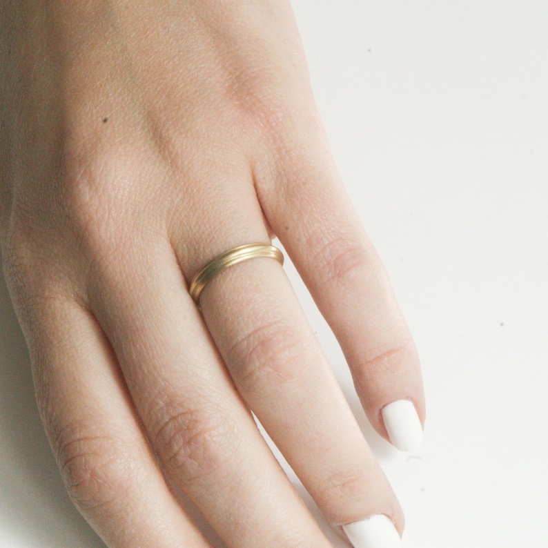 Vintage Style Gold Wedding Band Simple Brushed Gold Wedding | Etsy