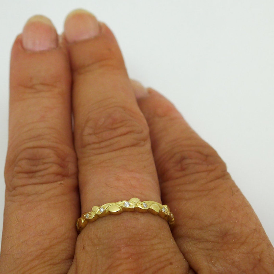 Slim Engagement Ring for Women Thin Gold and Diamonds Wedding | Etsy