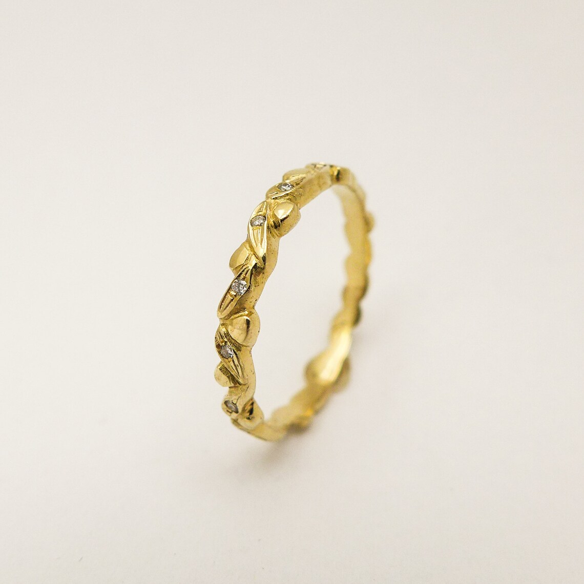 Slim Engagement Ring for Women Thin Gold and Diamonds Wedding | Etsy