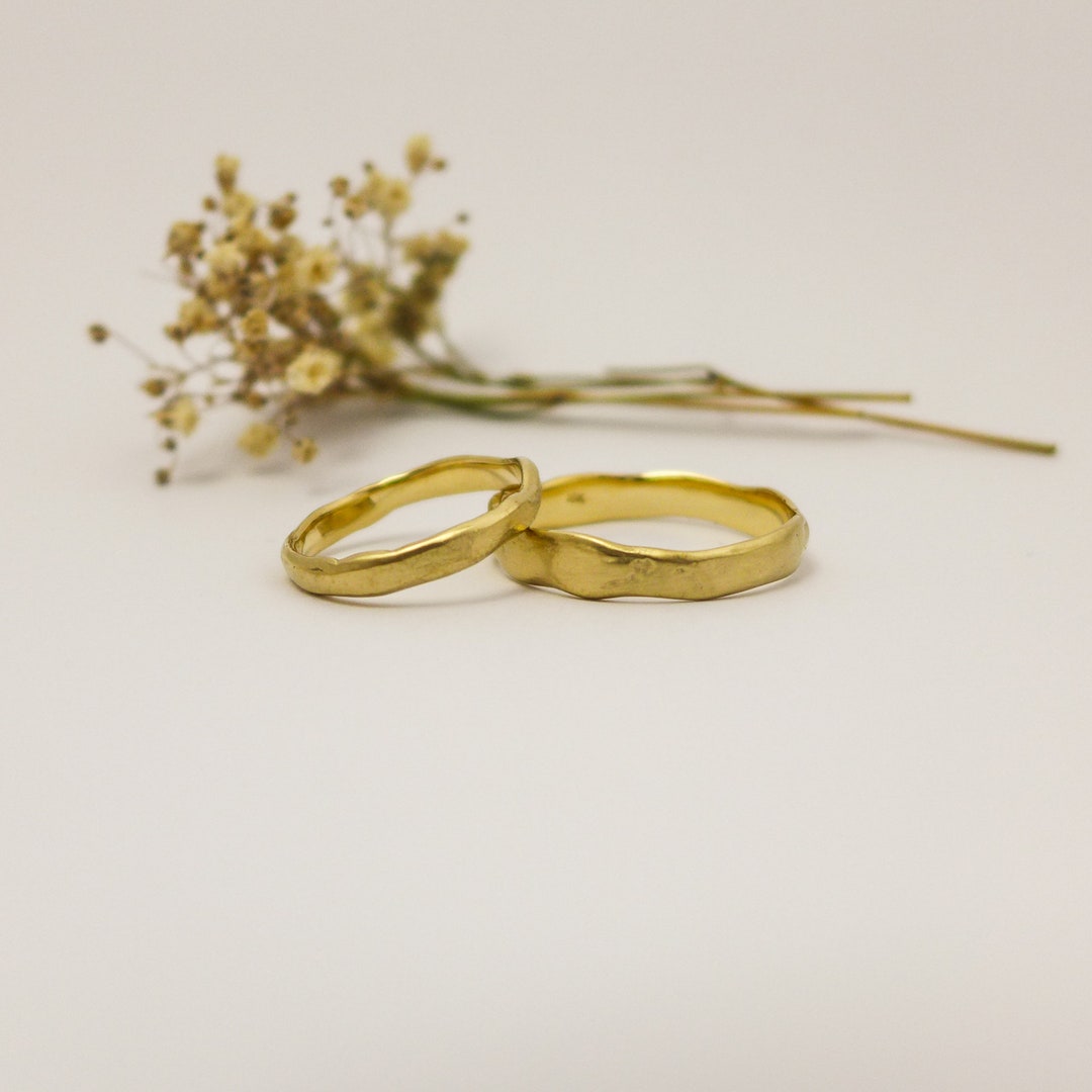 Unique Wedding Rings Set, 14K / 18K Solid Gold Couples Wedding Bands ...