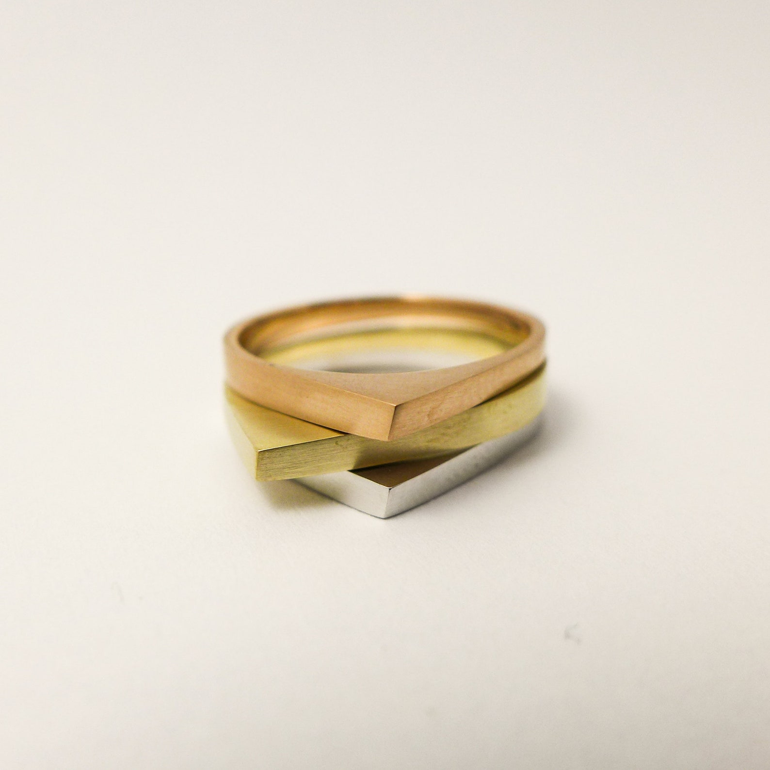 Modern Stacking Rings Set Geometric 14K /18K Solid Gold | Etsy