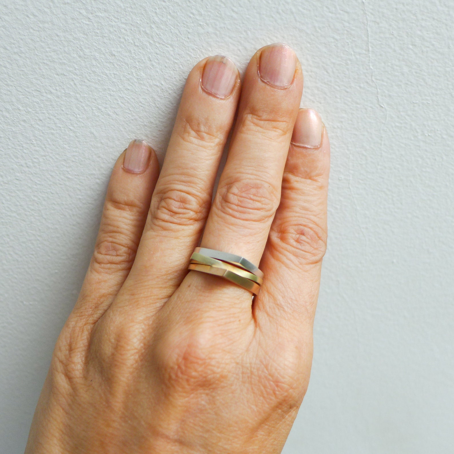 Modern Stacking Rings Set Geometric 14K /18K Solid Gold | Etsy