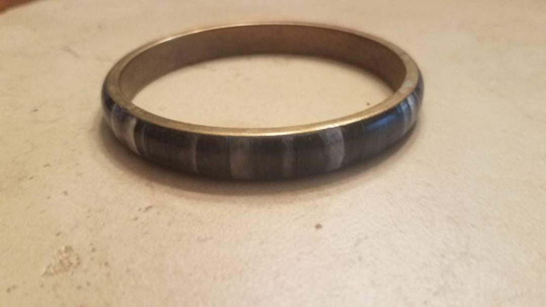 Vintage Brass Bracelet Blue Stone Inlay Bangle Boho Jewelry - Etsy