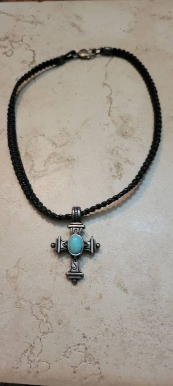 Vintage Turquoise Mexico Sterling Silver Cross Pendan… - Gem