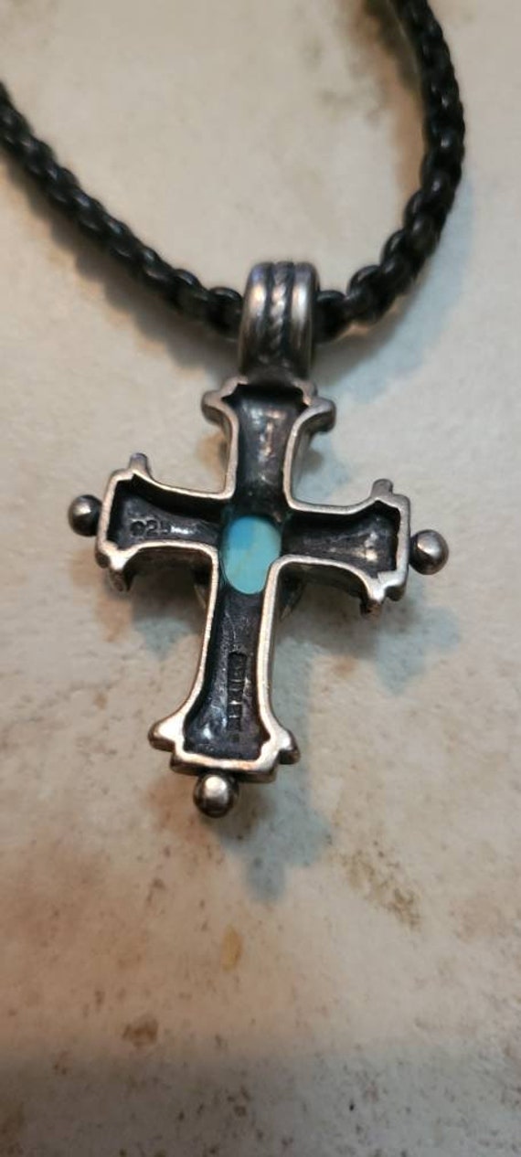 Vintage Turquoise Mexico Sterling Silver Cross Pendan… - Gem