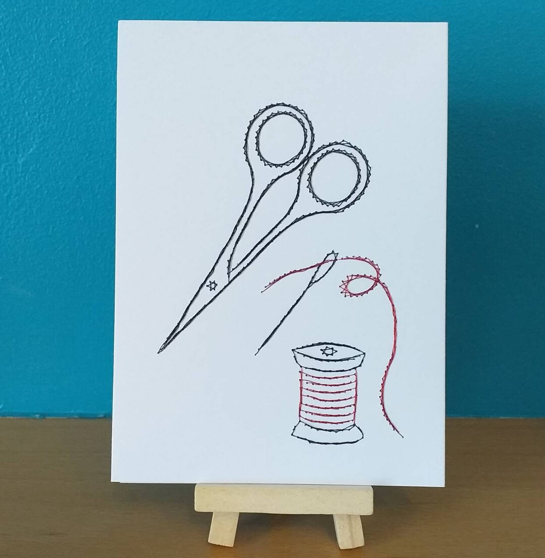 Scissors and Thread Hand Stitched Birthday or Greeting Card Can Be ...