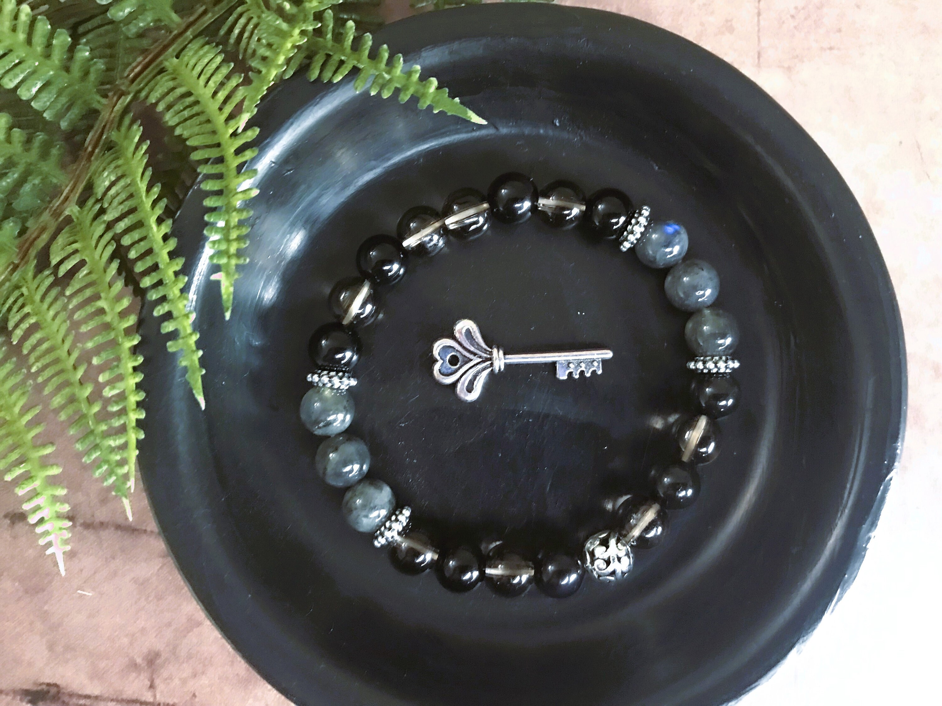 Hecate Goddess Gemstone Bracelet: Labradorite, Smokey Quartz, Obsidian ...