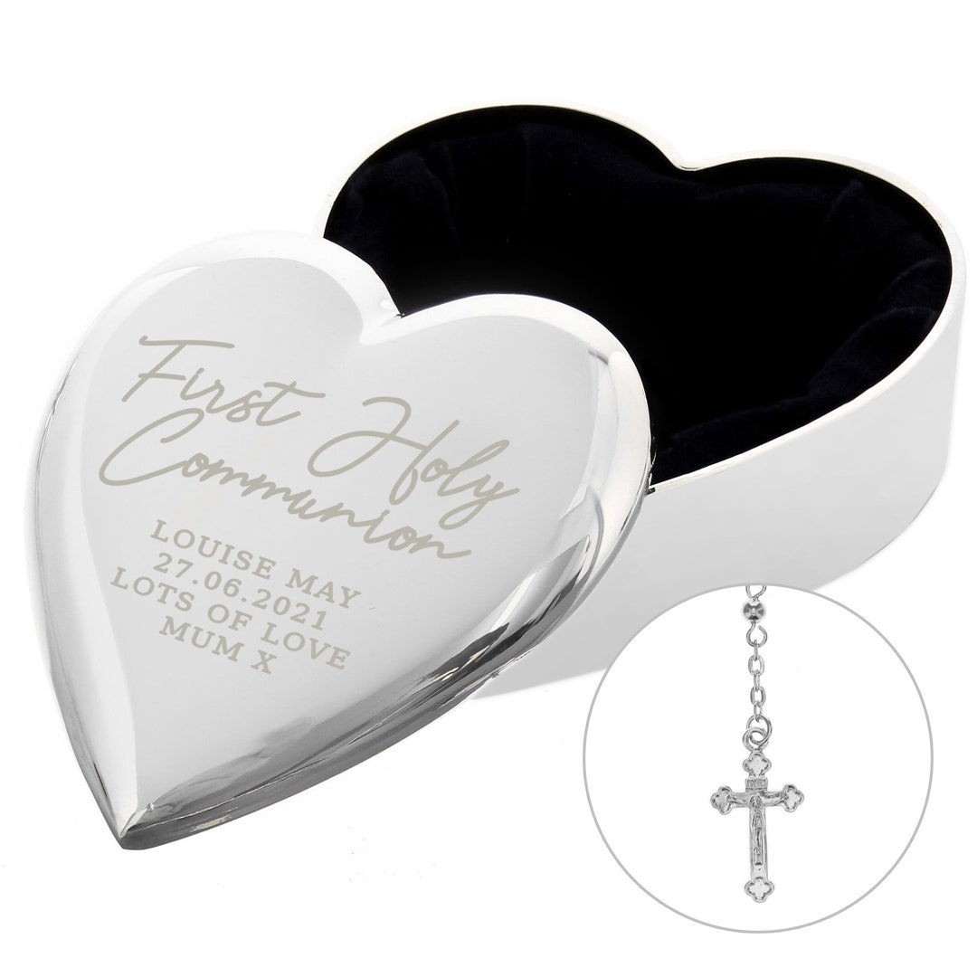 First Holy Communion Rosary Beads and Cross Heart Trinket Box ...