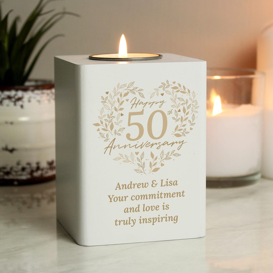Personalised 50th Golden Wedding Anniversary Tea Light Holder by ...