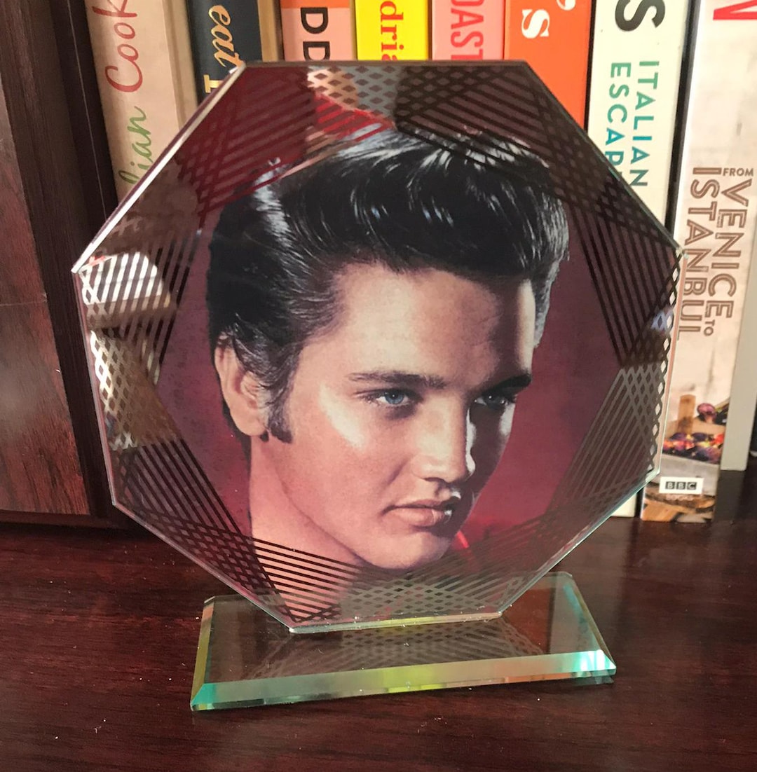 Elvis Presley, Cut Glass Octagon Shaped Silver Edged Plaque, by Cellini ...