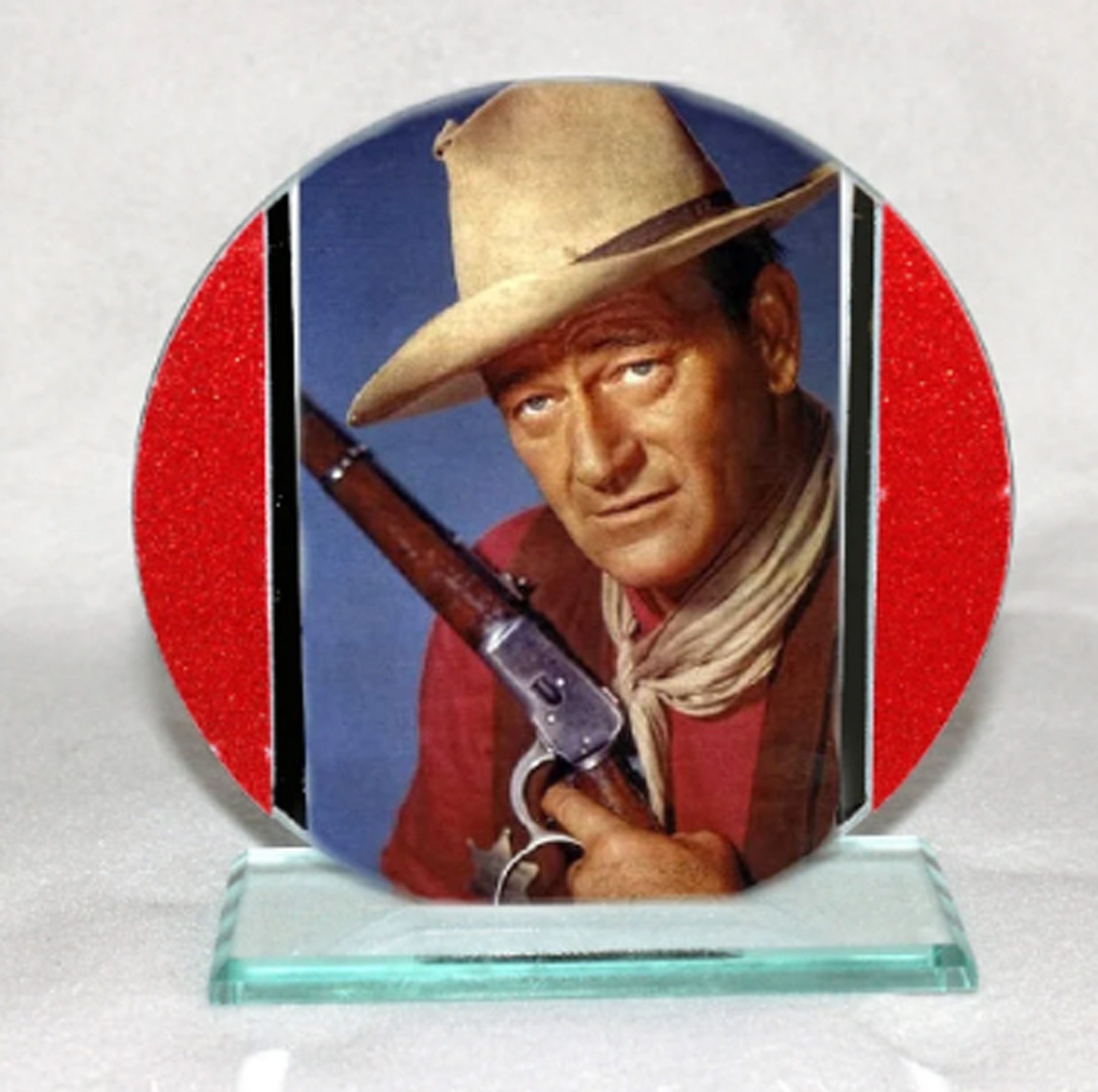 John Wayne, True Grit, Cut Glass Round Plaque Memorabilia Limited ...