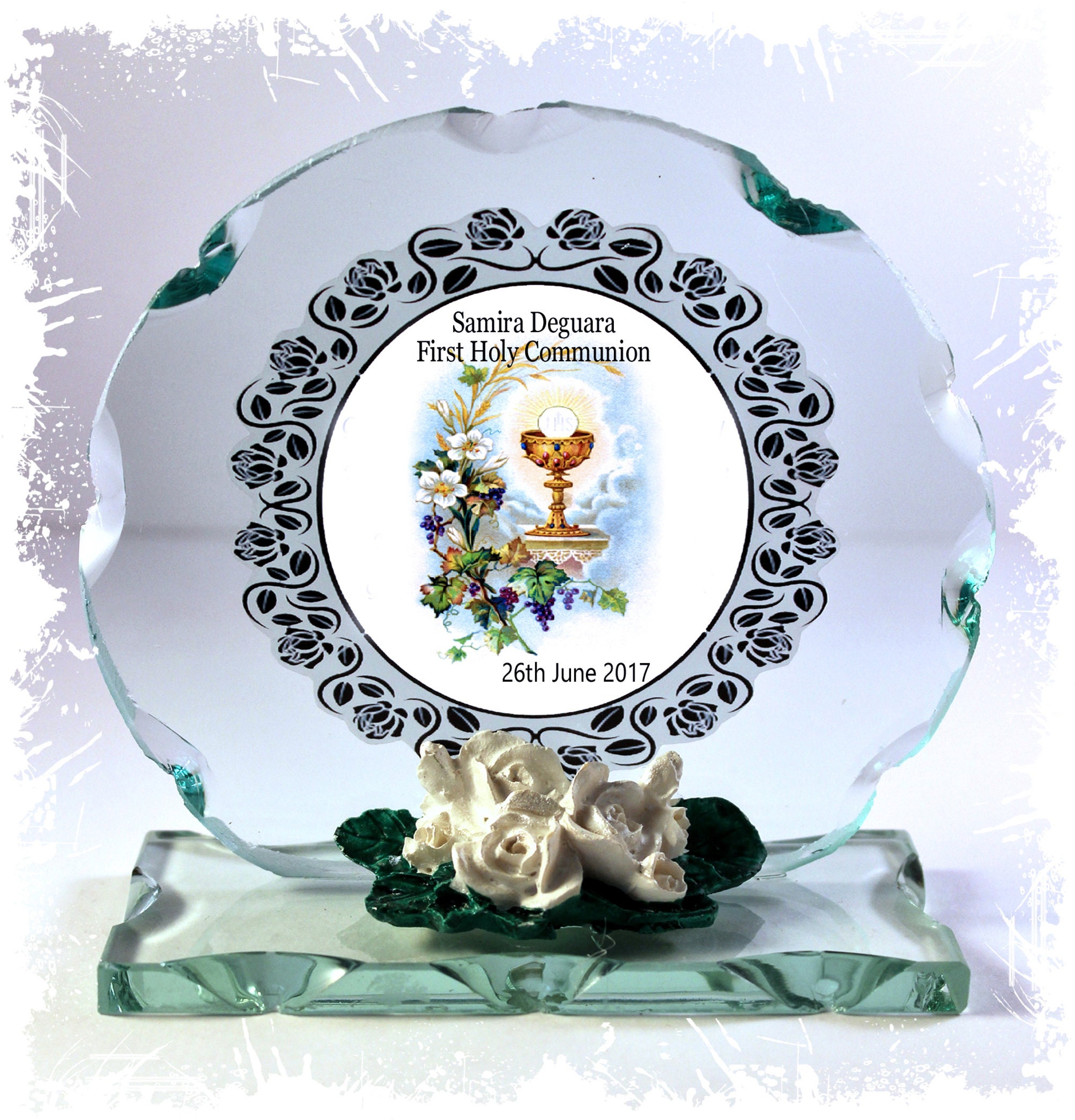 First Holy Communion, Cut Glass Round Plaque, Religious Gift by Cellini ...