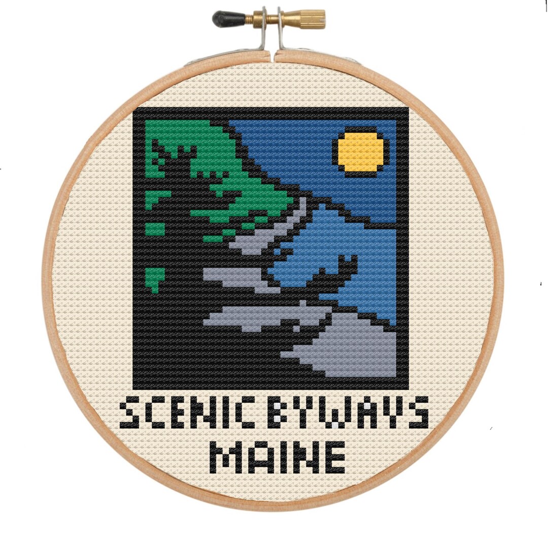 Needlepoint Maine Scenic Byway Highway Sign-18 Count 4.2"x4.6" Circle ...