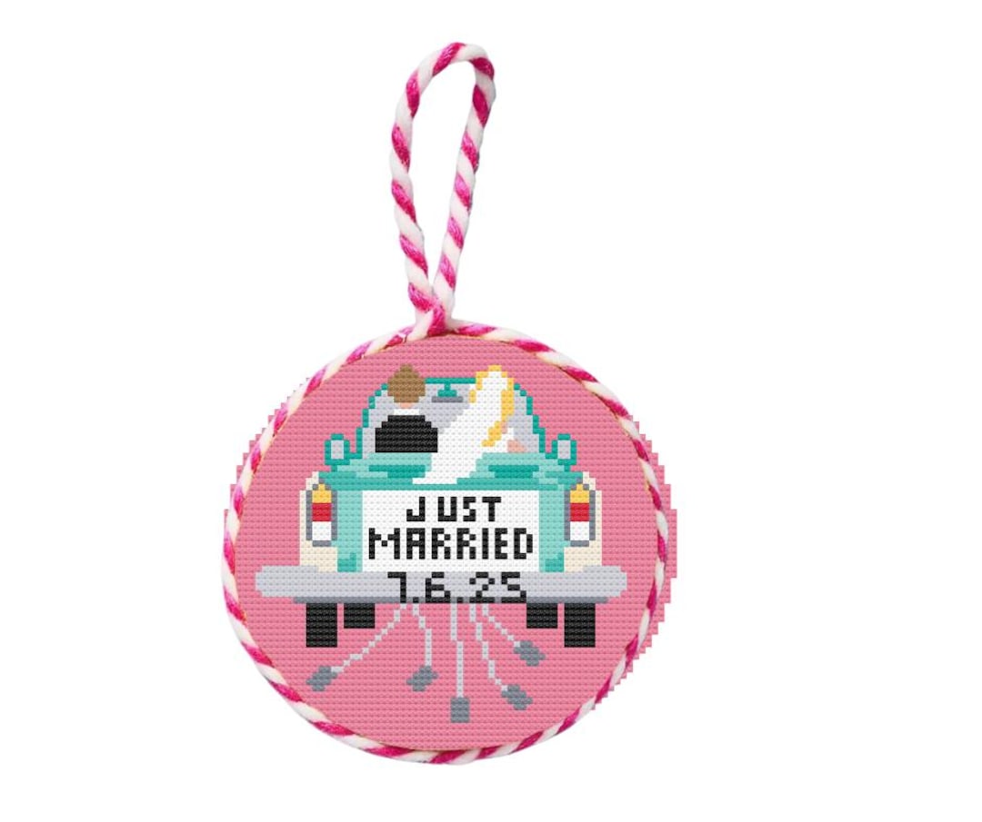 Needlepoint Ornament Stitch Kit: Bride and Groom -green Antique Car ...
